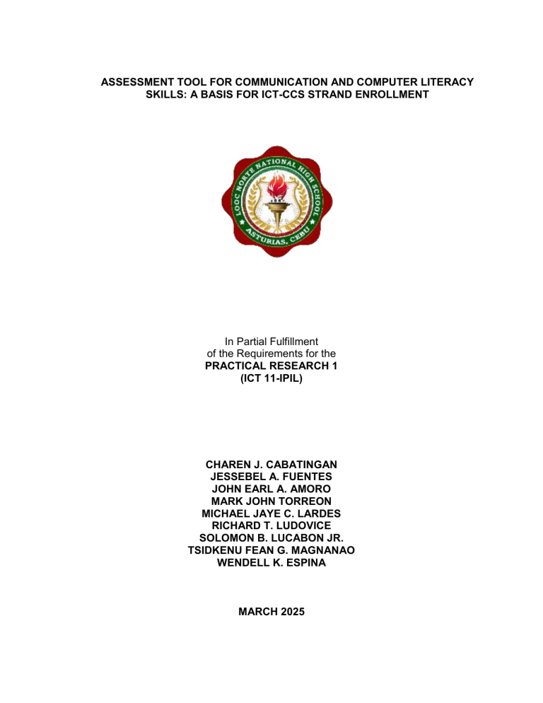 ICT-CCS Strand Enrollment: Communication & Computer Literacy Assessment ...