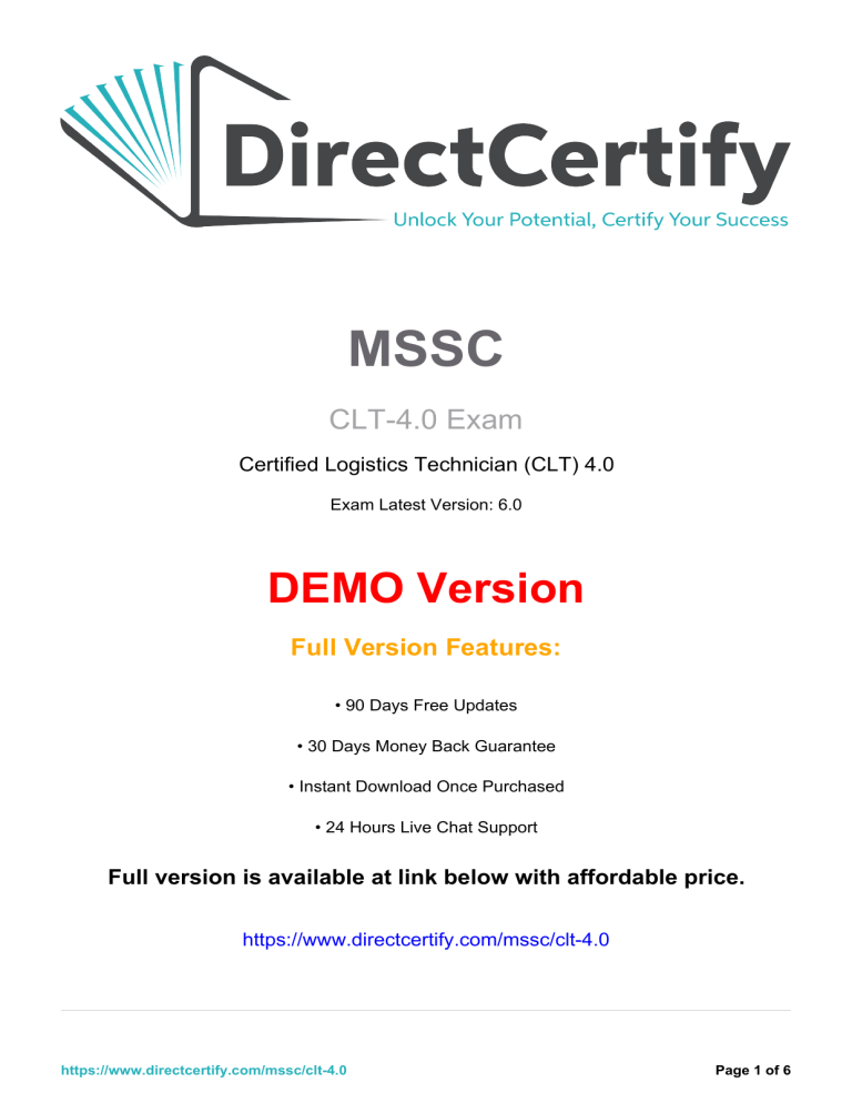 MSSC CLT-4.0 Exam Questions: Logistics Certification Prep