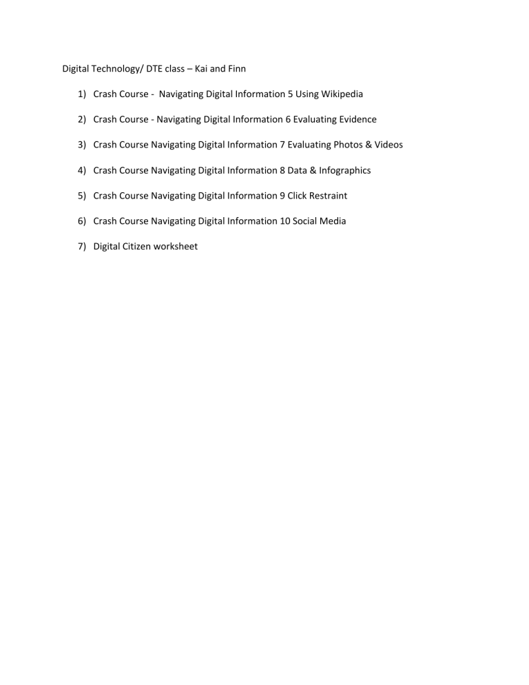 Digital Technology Class: Navigating Digital Information & Citizenship