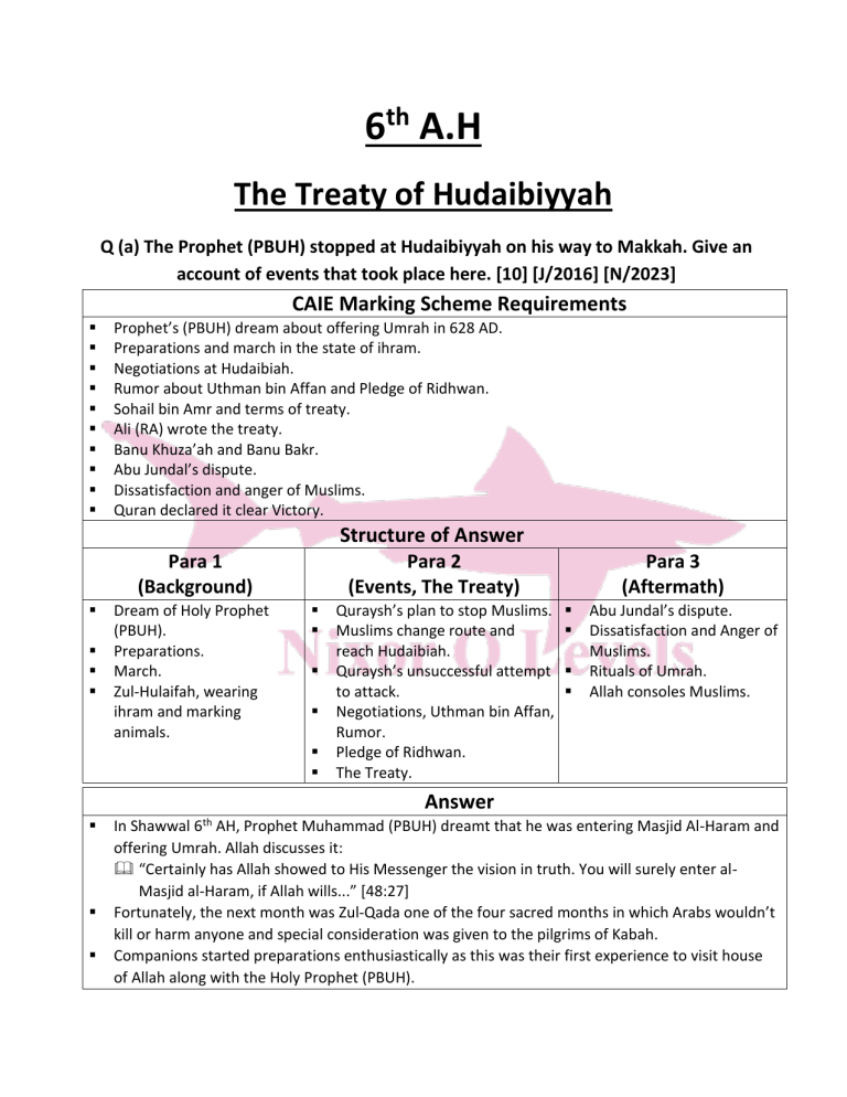 Treaty of Hudaibiyyah: Events, Terms & Significance