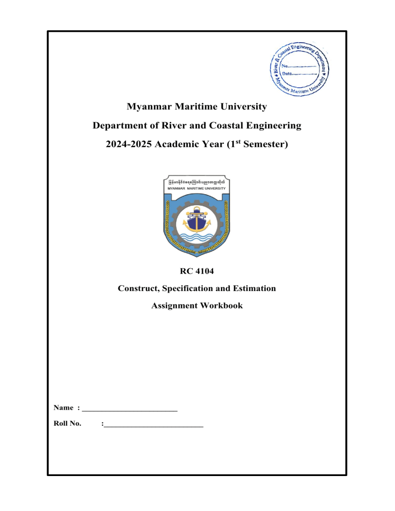 Myanmar Maritime University RC 4104 Assignment Workbook 2024-2025