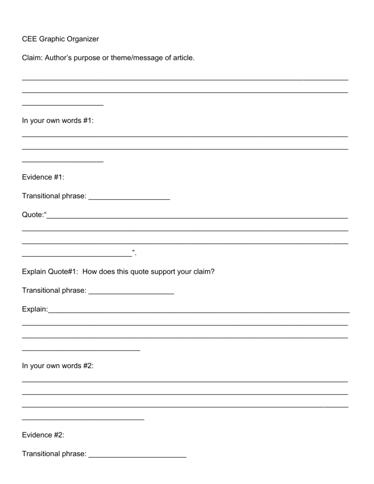 CEE Graphic Organizer: Author's Purpose & Theme Analysis