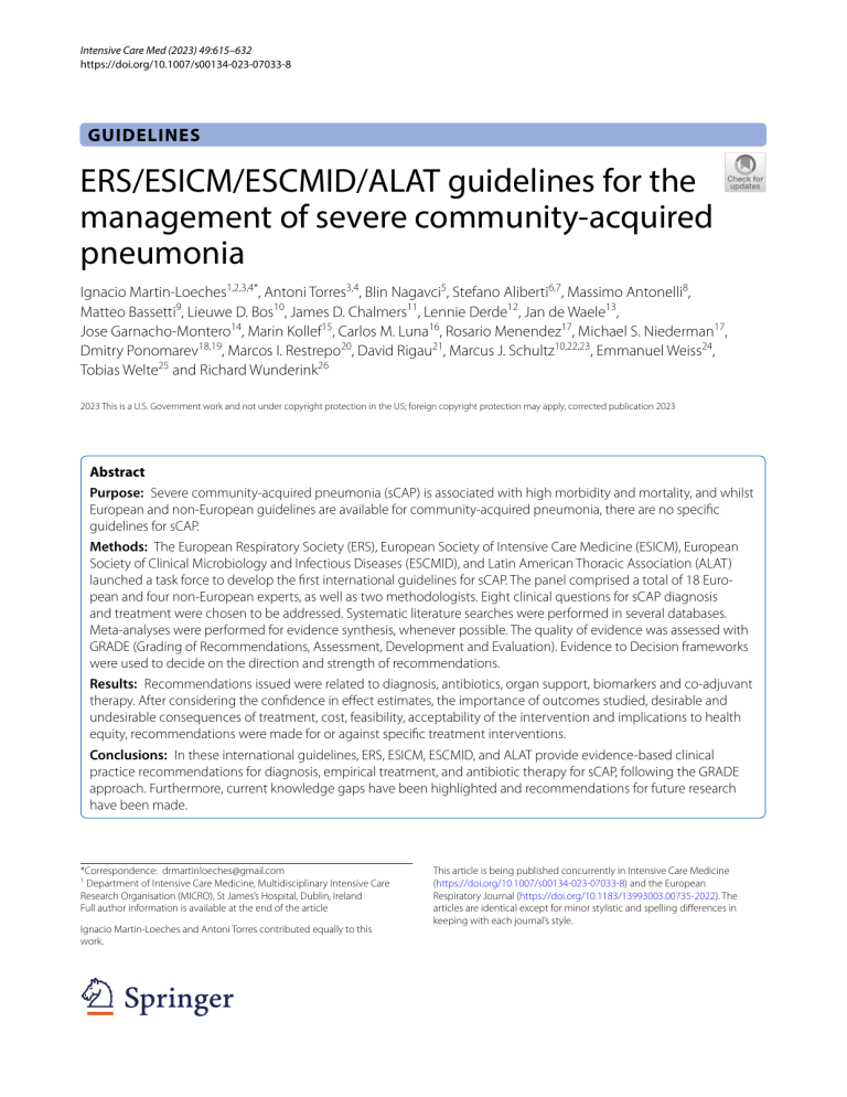 sCAP Management Guidelines: ERS/ESICM/ESCMID/ALAT