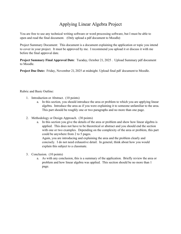 Linear Algebra Project: Application & Rubric for College Students
