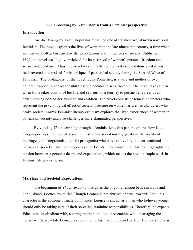 The Awakening: A Feminist Analysis of Kate Chopin's Novel
