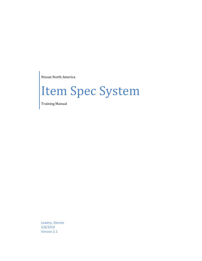 Nissan Item Spec System Training Manual
