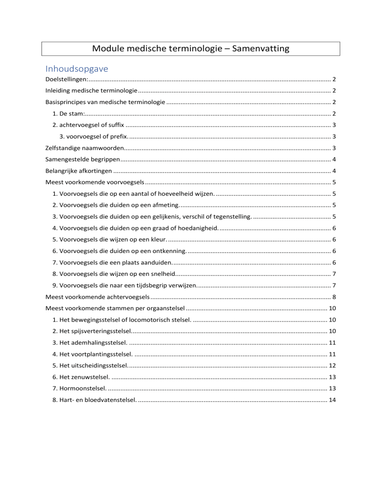 Module medische terminologie – Samenvatting