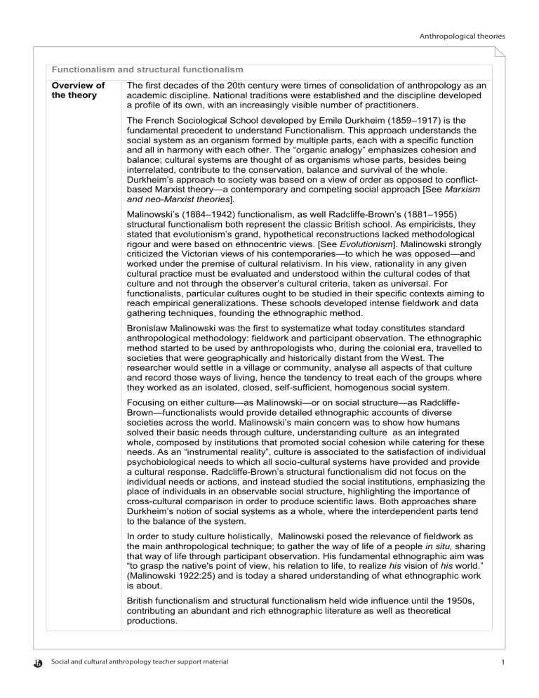 Functionalism & Structural Functionalism: Anthropology Theories