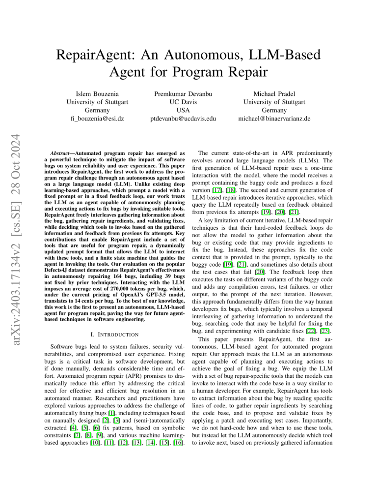RepairAgent: Autonomous LLM-Based Agent for Program Repair