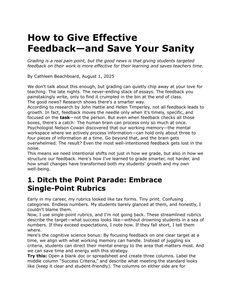 Effective Feedback Strategies for Teachers: Save Time & Sanity