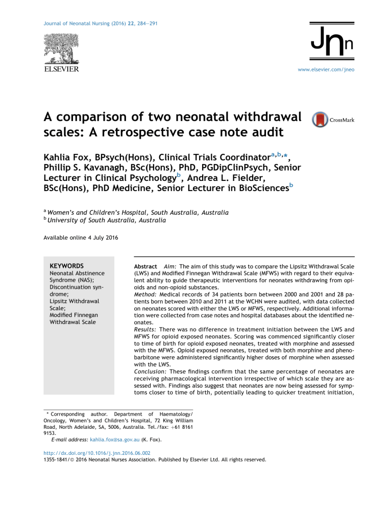 Neonatal Withdrawal Scales: LWS vs. MFWS Comparison