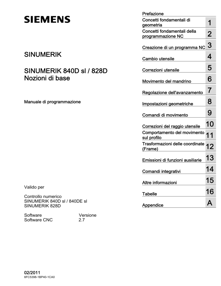 Manuale di programmazione CNC SINUMERIK: Nozioni di base