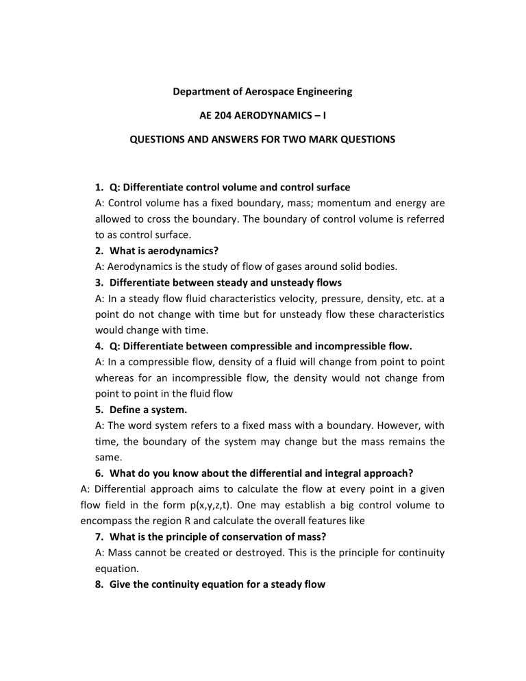 Aerodynamics I: Questions & Answers - Aerospace Engineering