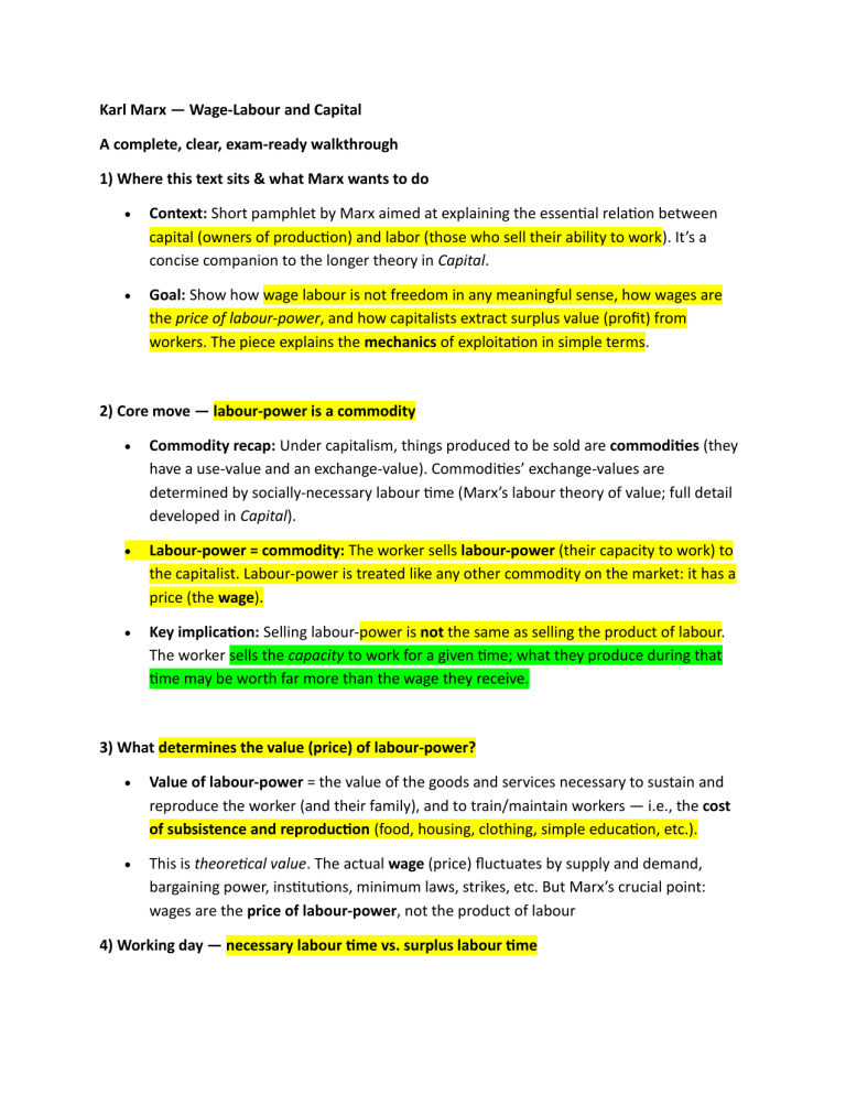 Karl Marx: Wage-Labour and Capital - Exam-Ready Walkthrough & Analysis
