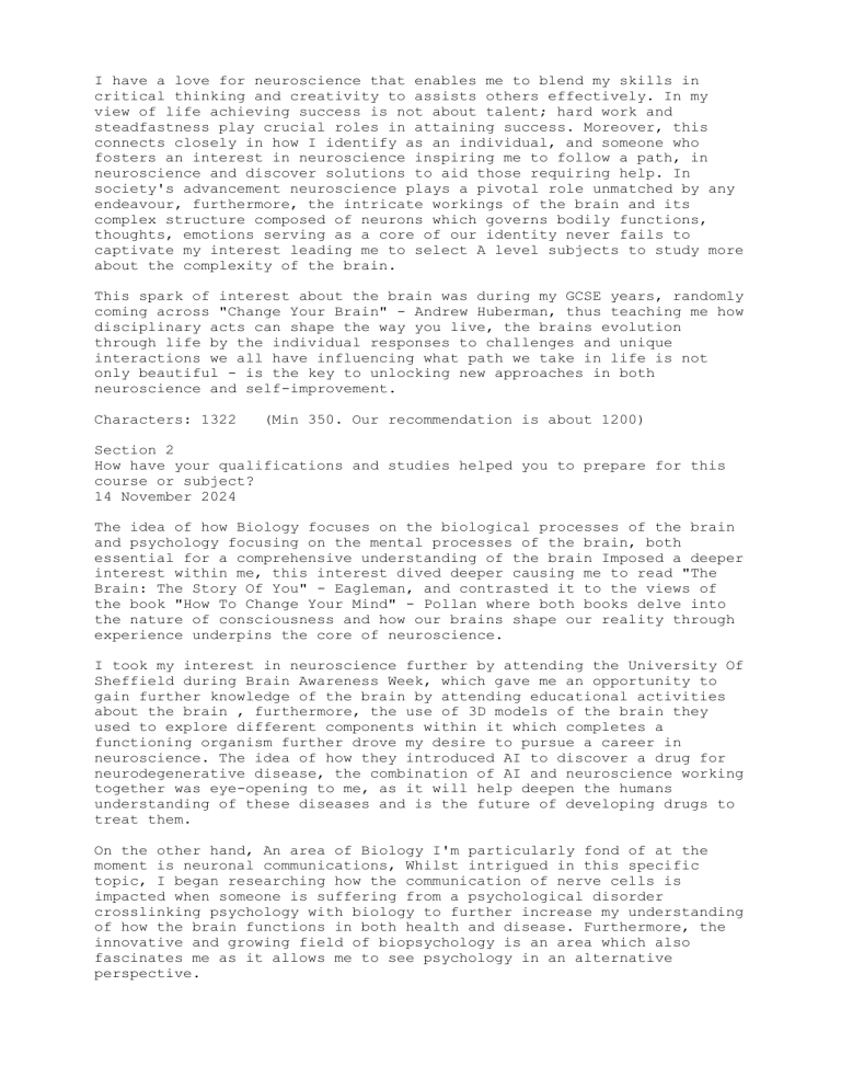 Neuroscience Personal Statement: Passion & Preparation