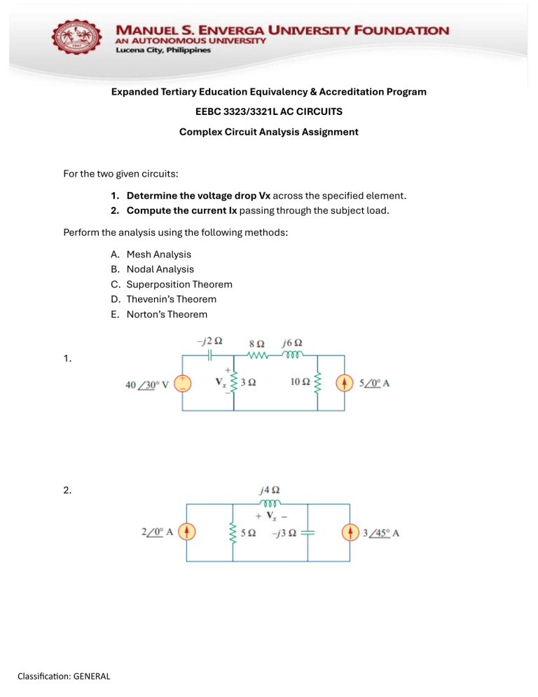 Ac Circuits Complex Analysis Assignment Eebc 3323 3321l