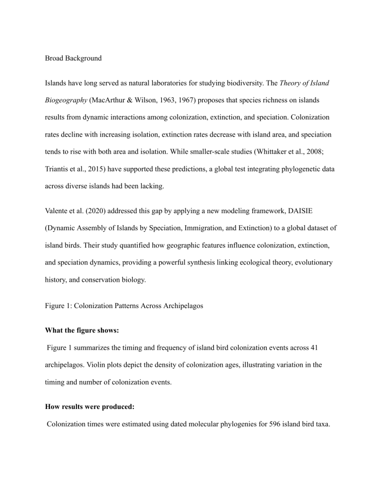Island Biogeography: Global Bird Diversity & DAISIE Model