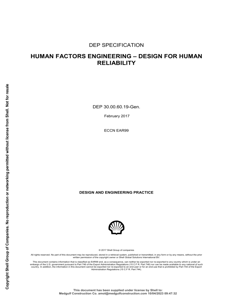 Human Factors Engineering: Design for Human Reliability