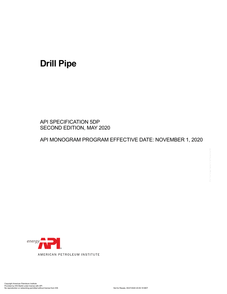 API 5DP Drill Pipe Specification - May 2020