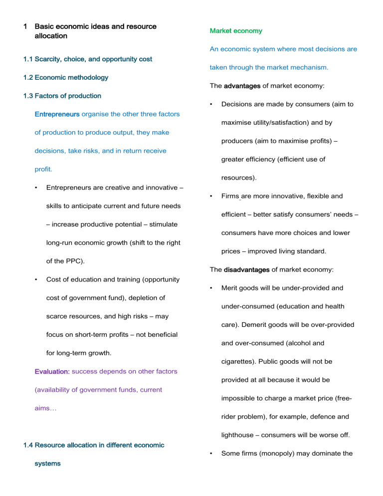 Basic Economic Ideas & Resource Allocation Study Guide