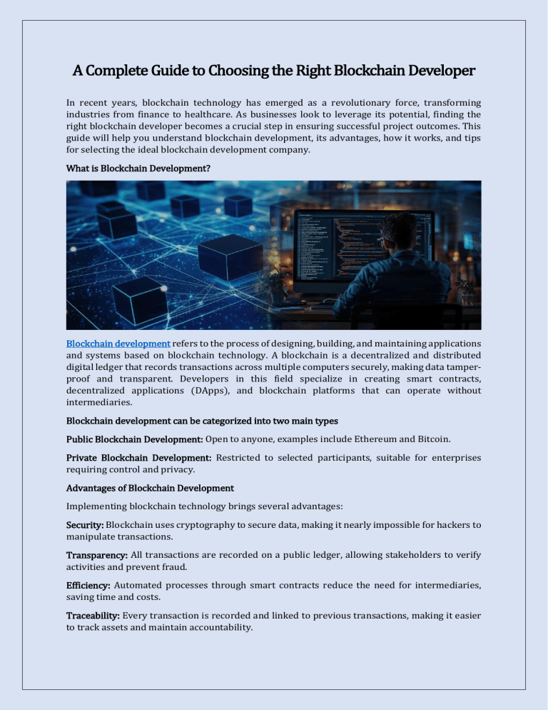 Choosing the Right Blockchain Developer: A Complete Guide