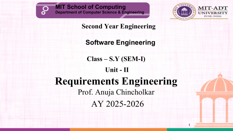 Requirements Engineering: Software Engineering Presentation