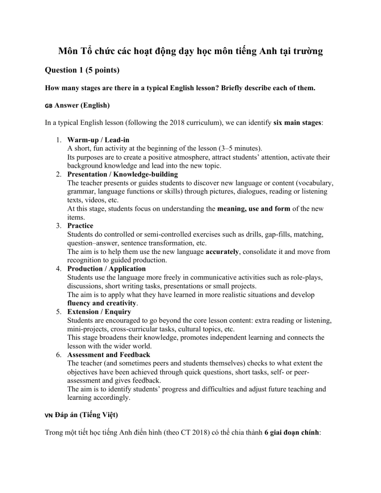 Skúška z výučby angličtiny: Fázy lekcie a jazykový vstup