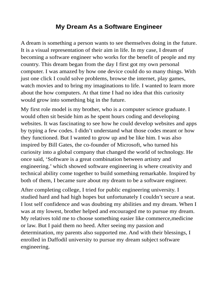 My Dream As a Software Engineer: A Personal Essay