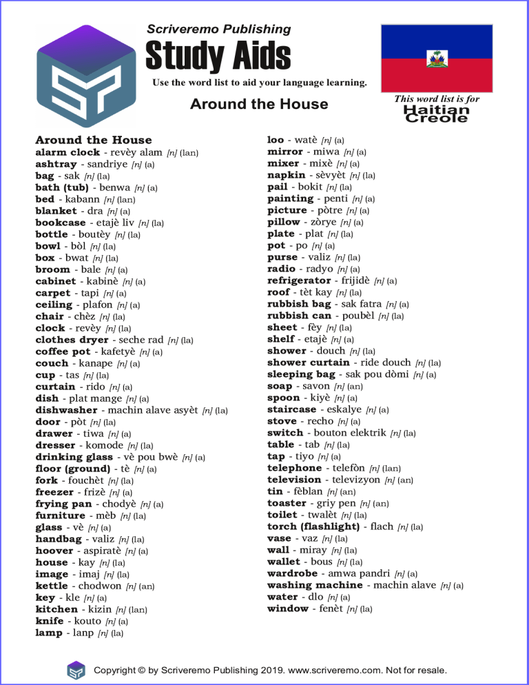 Haitian Creole Word Lists | Scriveremo Publishing Study Aids