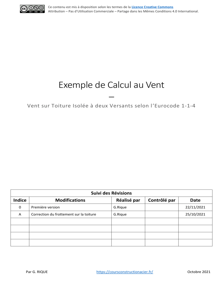 Calcul de Charge du Vent sur Toiture Isolée - Exemple Eurocode