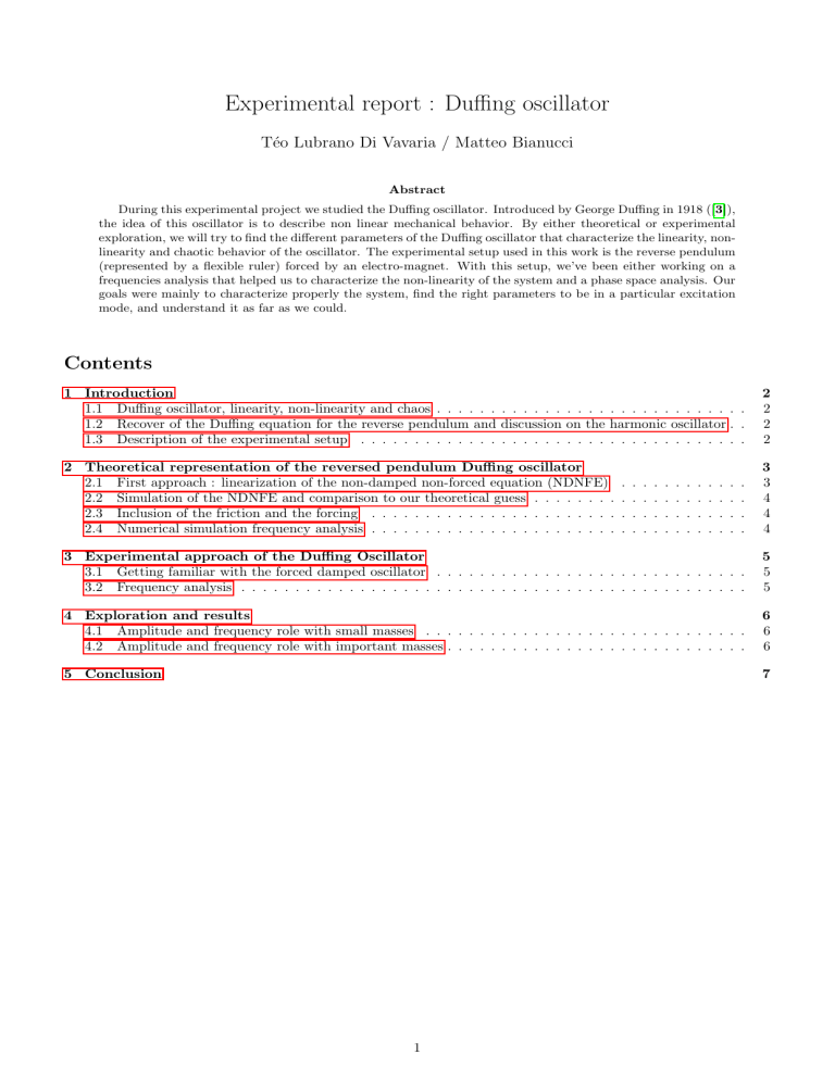 Duffing Oscillator Experimental Report: Nonlinear Dynamics & Chaos