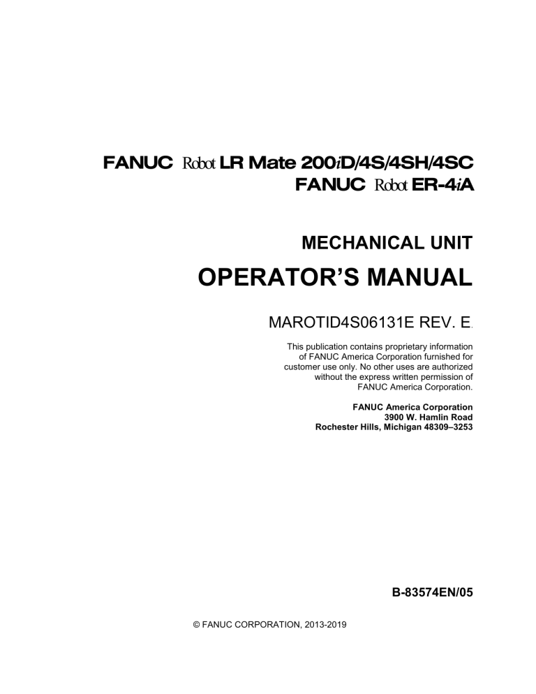 FANUC Robot LR Mate 200iD Operator's Manual