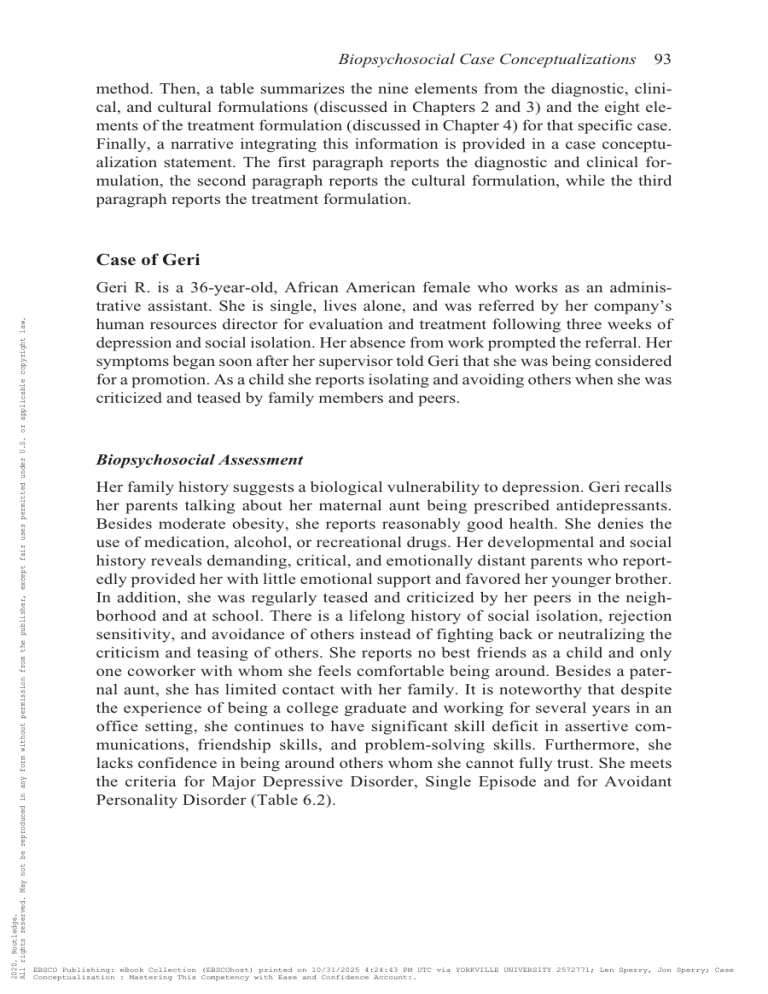 Biopsychosocial Case Conceptualizations: Geri's Depression & Avoidant PD