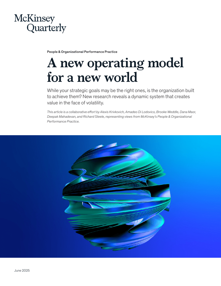 McKinsey: A New Operating Model for a New World | Organize to Value