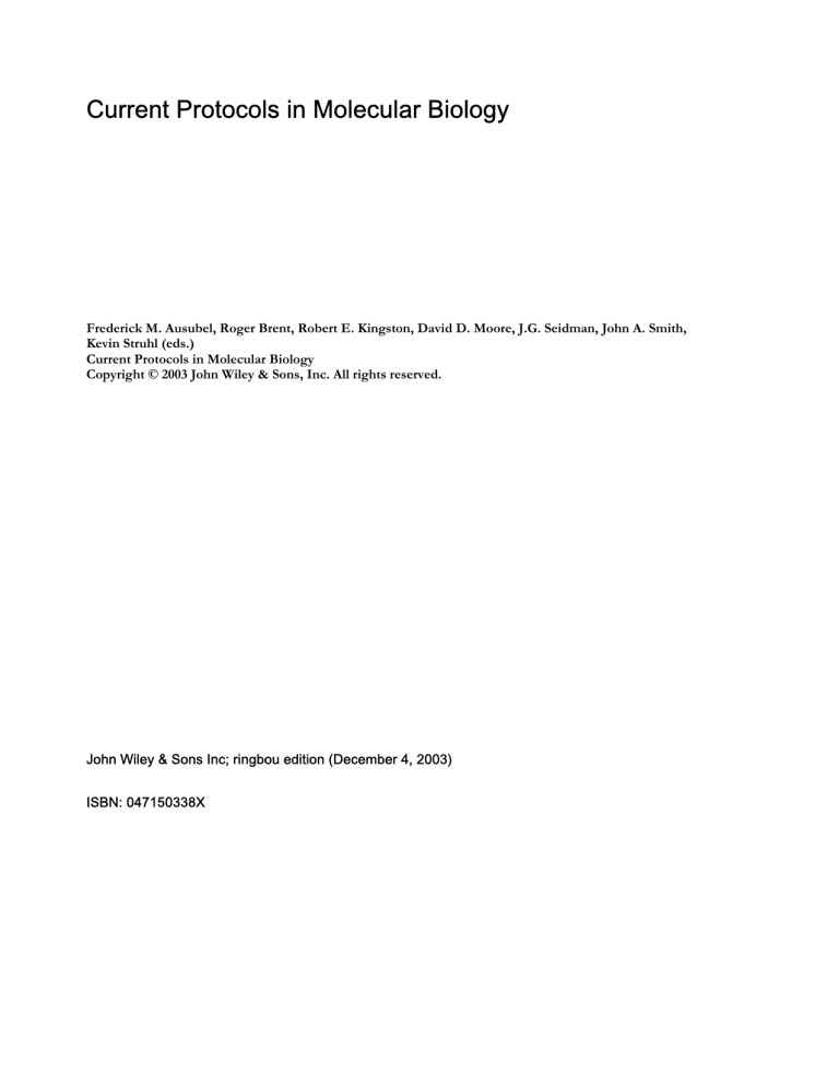 Current Protocols in Molecular Biology: Laboratory Manual & Techniques