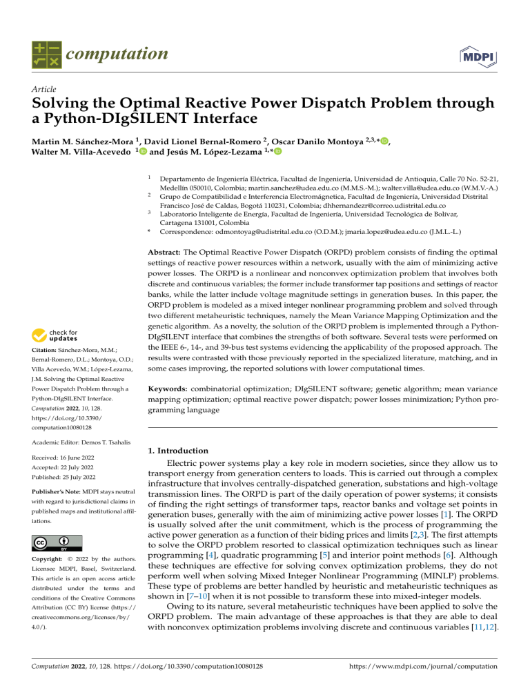 Optimal Reactive Power Dispatch: Python-DIgSILENT Interface ...