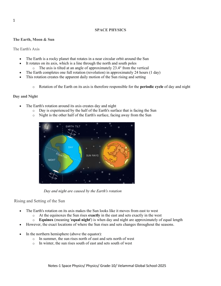 Space Physics: Earth, Moon, Sun, Seasons, Orbits & Solar System Notes