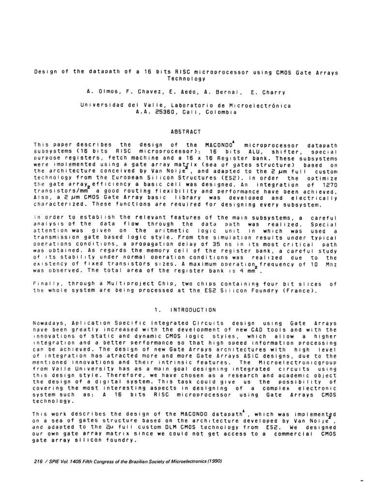 RISC Microprocessor Datapath Design using CMOS Gate Arrays