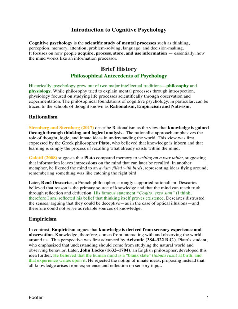 Introduction to Cognitive Psychology: History & Foundations
