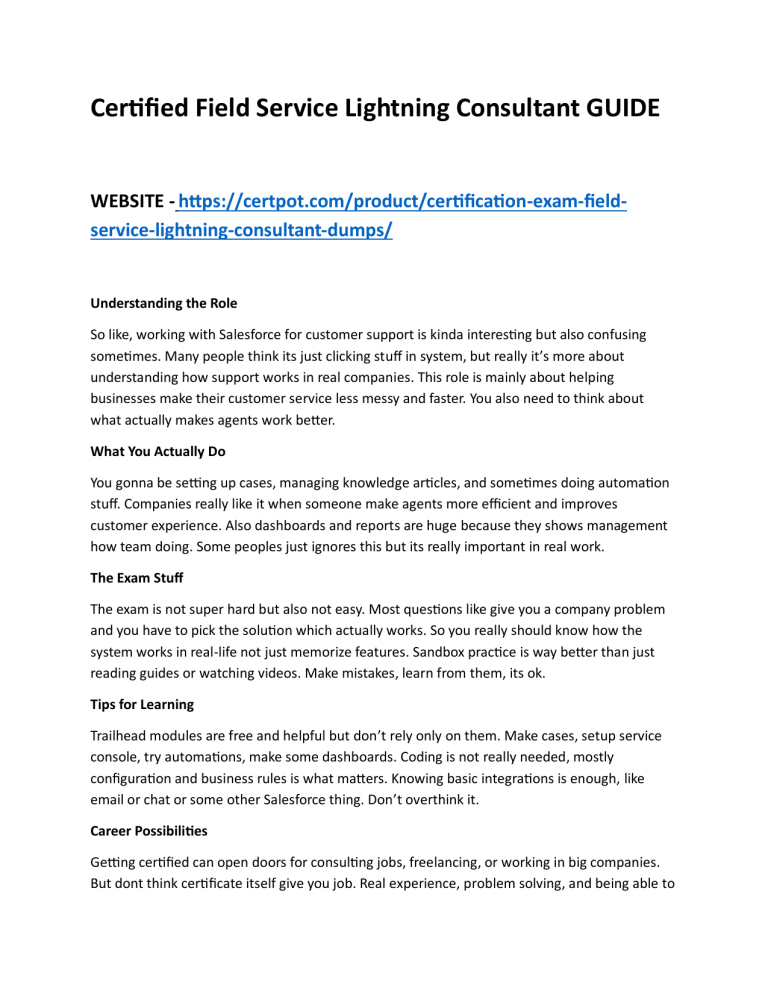 Certified Field Service Lightning Consultant Preparation Guide ...
