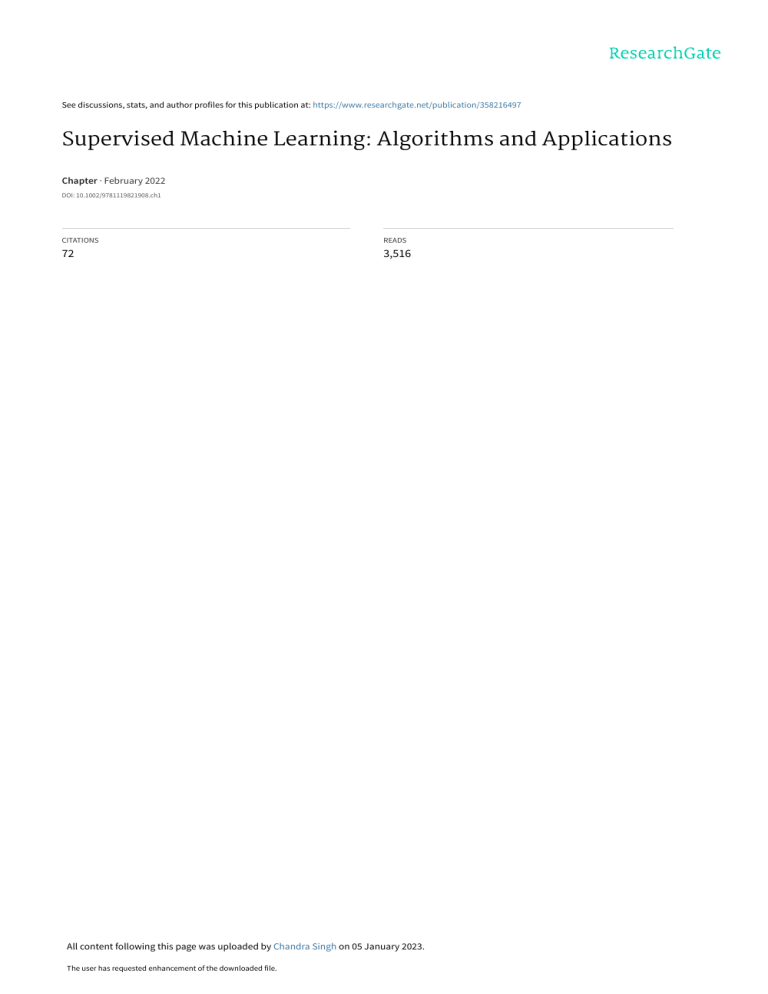 Supervised Machine Learning: Algorithms & Applications
