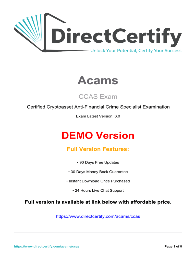 ACAMS CCAS Exam Prep: Crypto AML/CFT Practice Questions