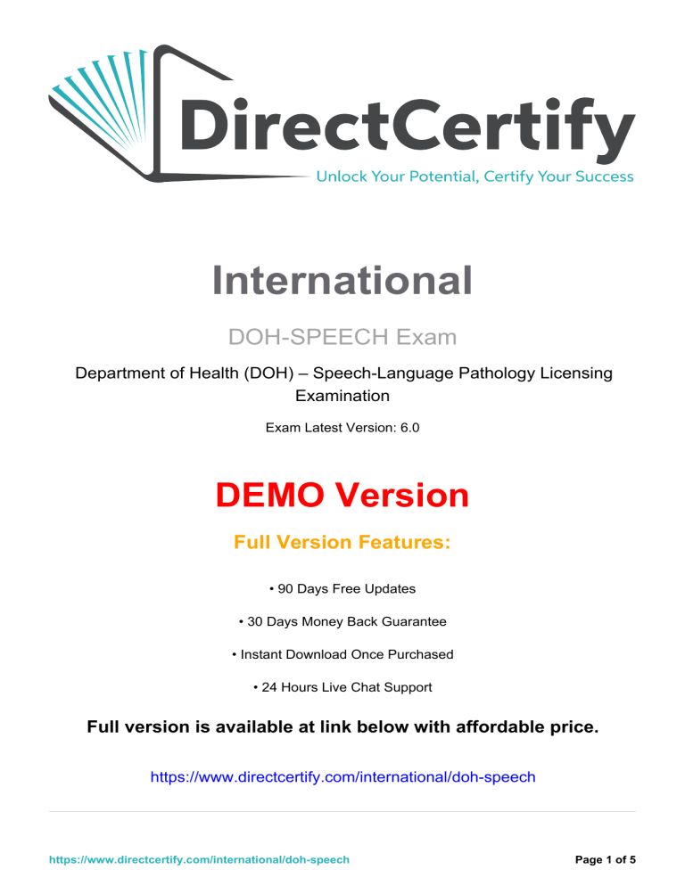 DOH Speech-Language Pathology Exam Prep - Demo