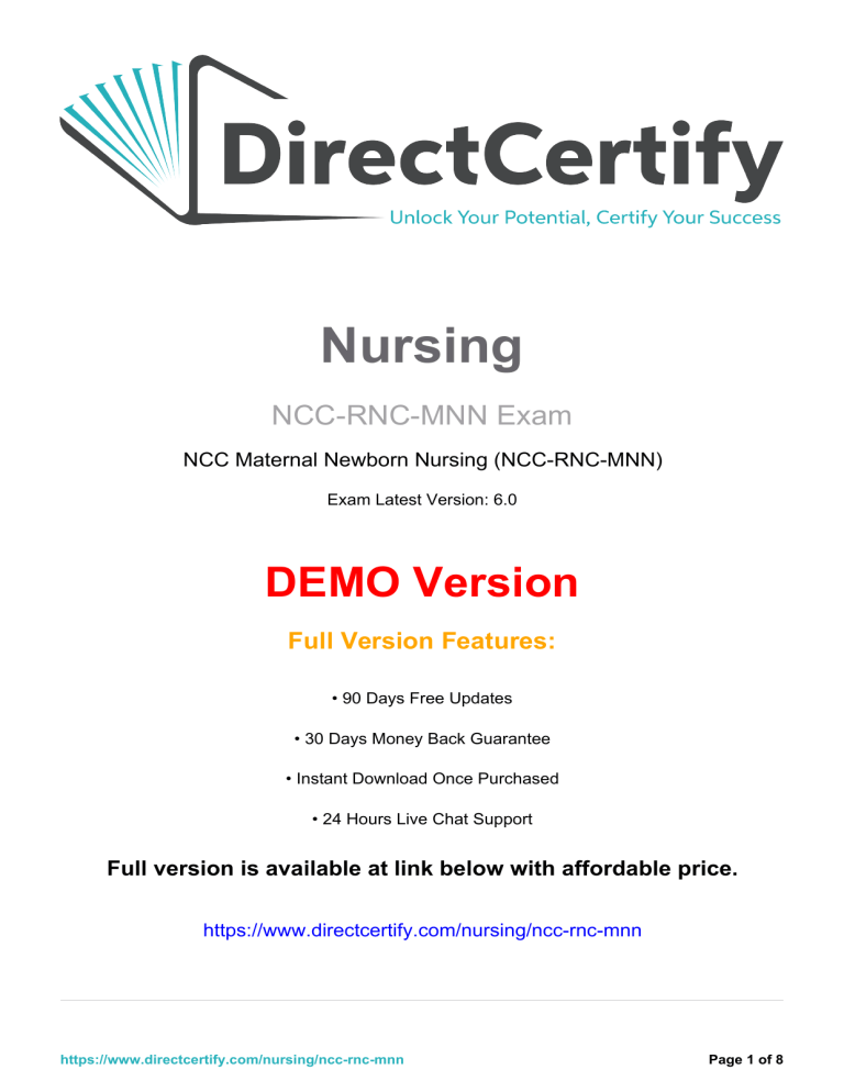 NCC-RNC-MNN Exam Prep: Maternal Newborn Nursing Questions