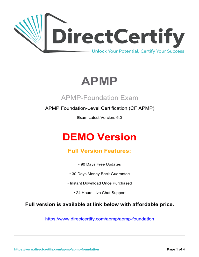 APMP Foundation Exam Sample Questions | DirectCertify