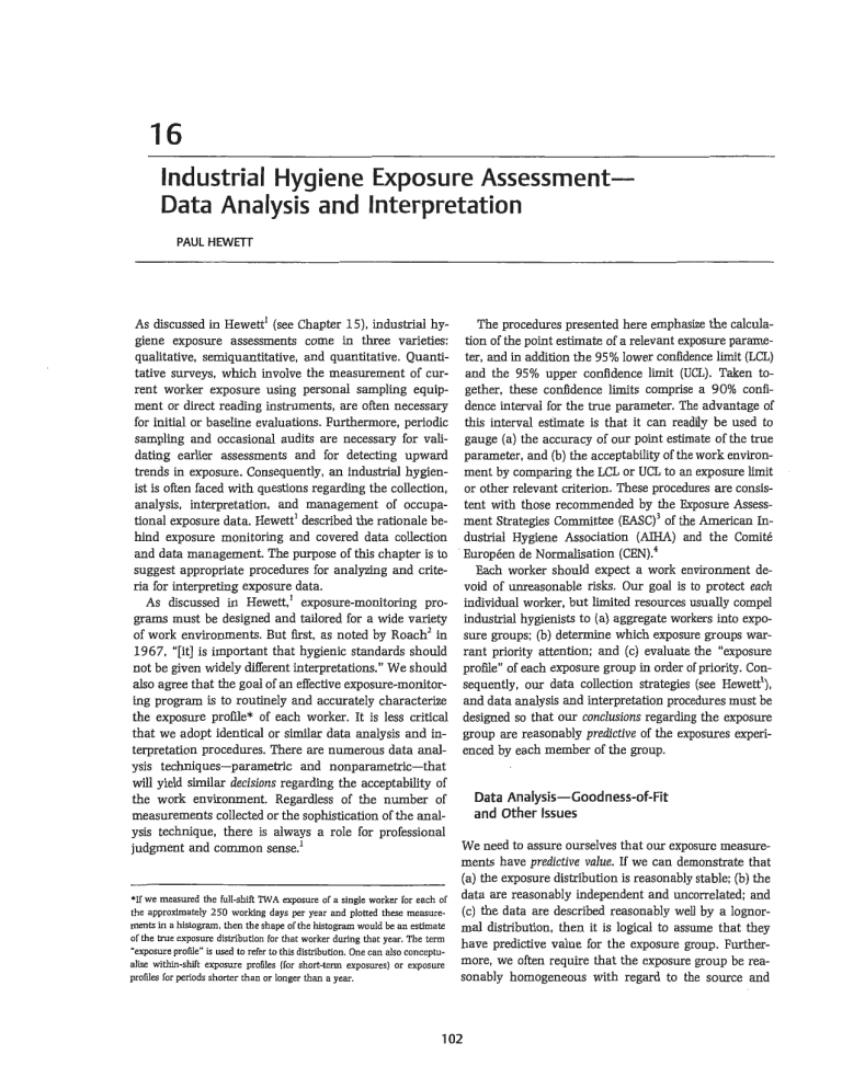 Industrial Hygiene Exposure Assessment: Data Analysis & Interpretation
