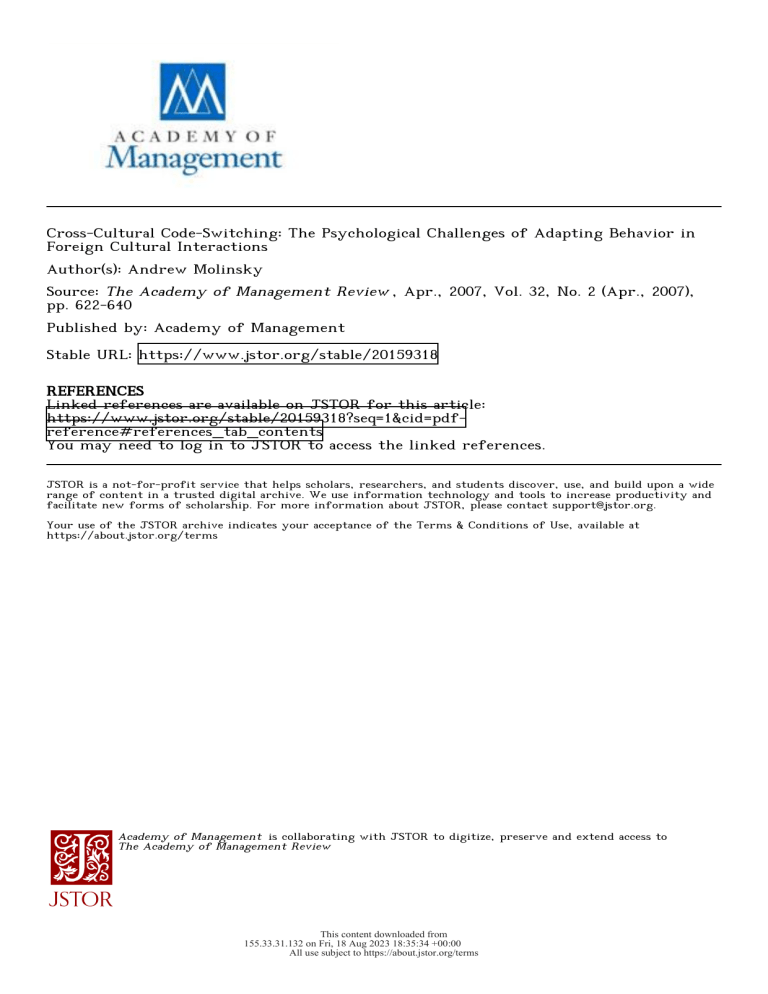 Cross-Cultural Code-Switching: Psychological Challenges in Foreign ...