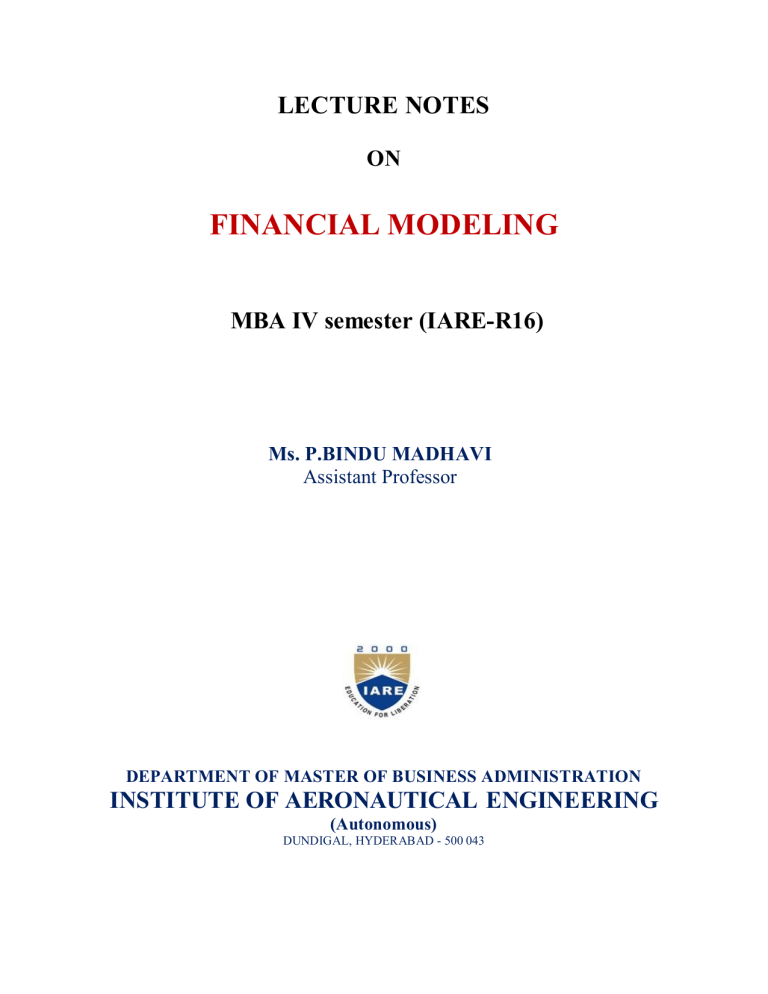 Financial Modeling Lecture Notes for MBA | Excel Applications