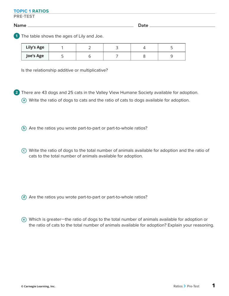 Ratios Pre-Test: Math Assessment for Middle School Students