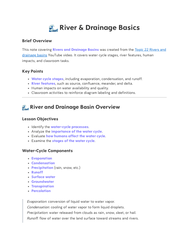River & Drainage Basins: Water Cycle, River Features & Human Impacts